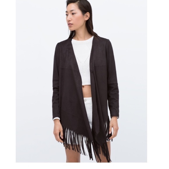 Zara | Jackets & Coats | Zara Fringe Faux Suede Black Jacket | Poshmark